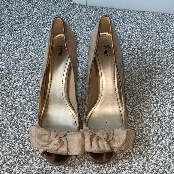 FIONI Clothing | Shoes | Fioni Tan Suede Heels Peep Toe | Poshmark
